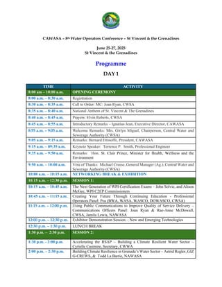 Programme - CAWASA 8th Caribbean Water Operators Conference 2025 | PDF