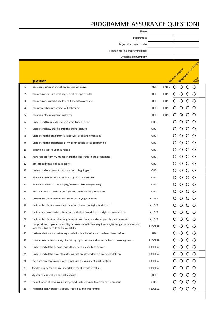Programme Assurance Questionnaire V1.4