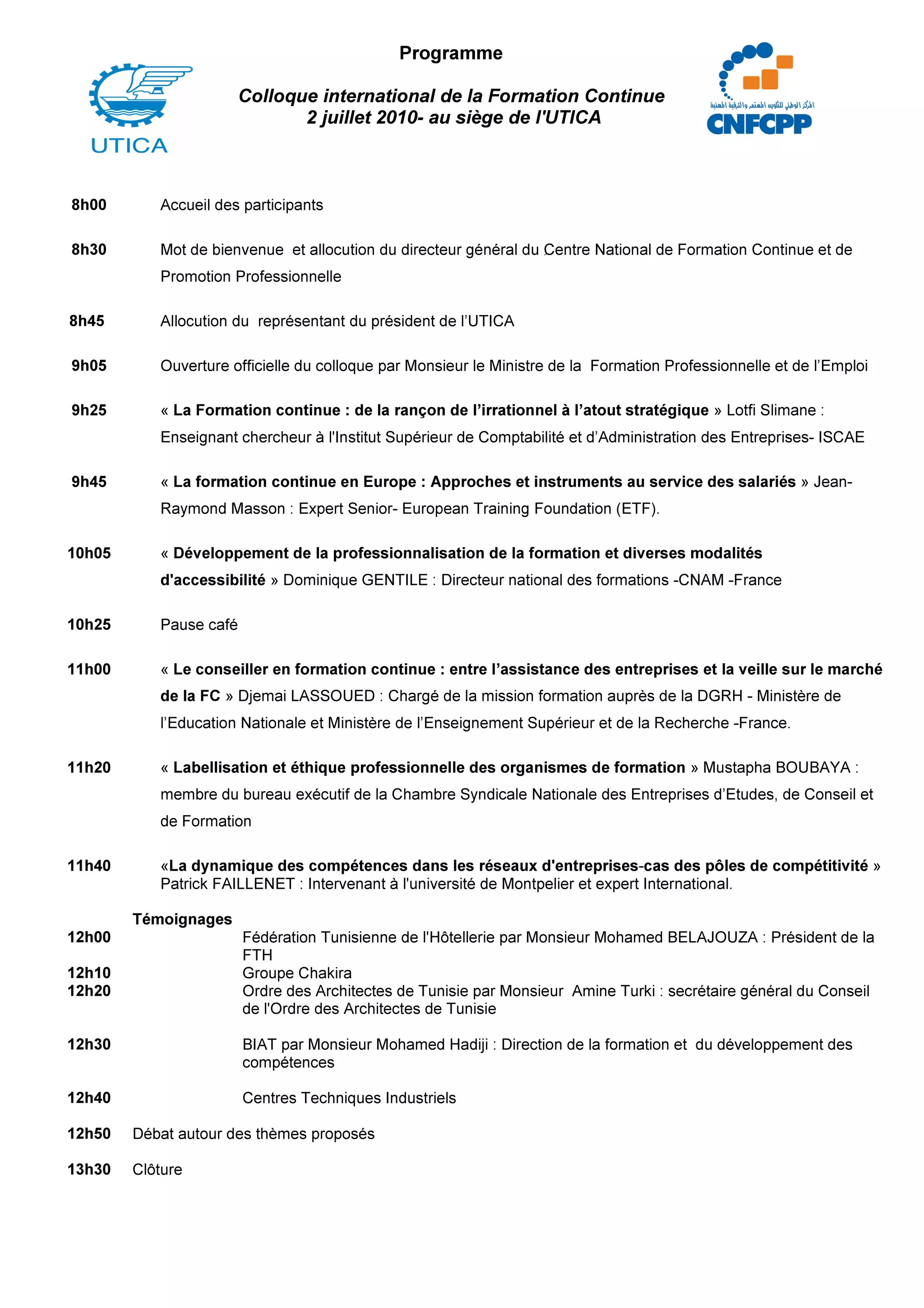 Programme du colloque | PDF | Business Expos & Conferences | Events