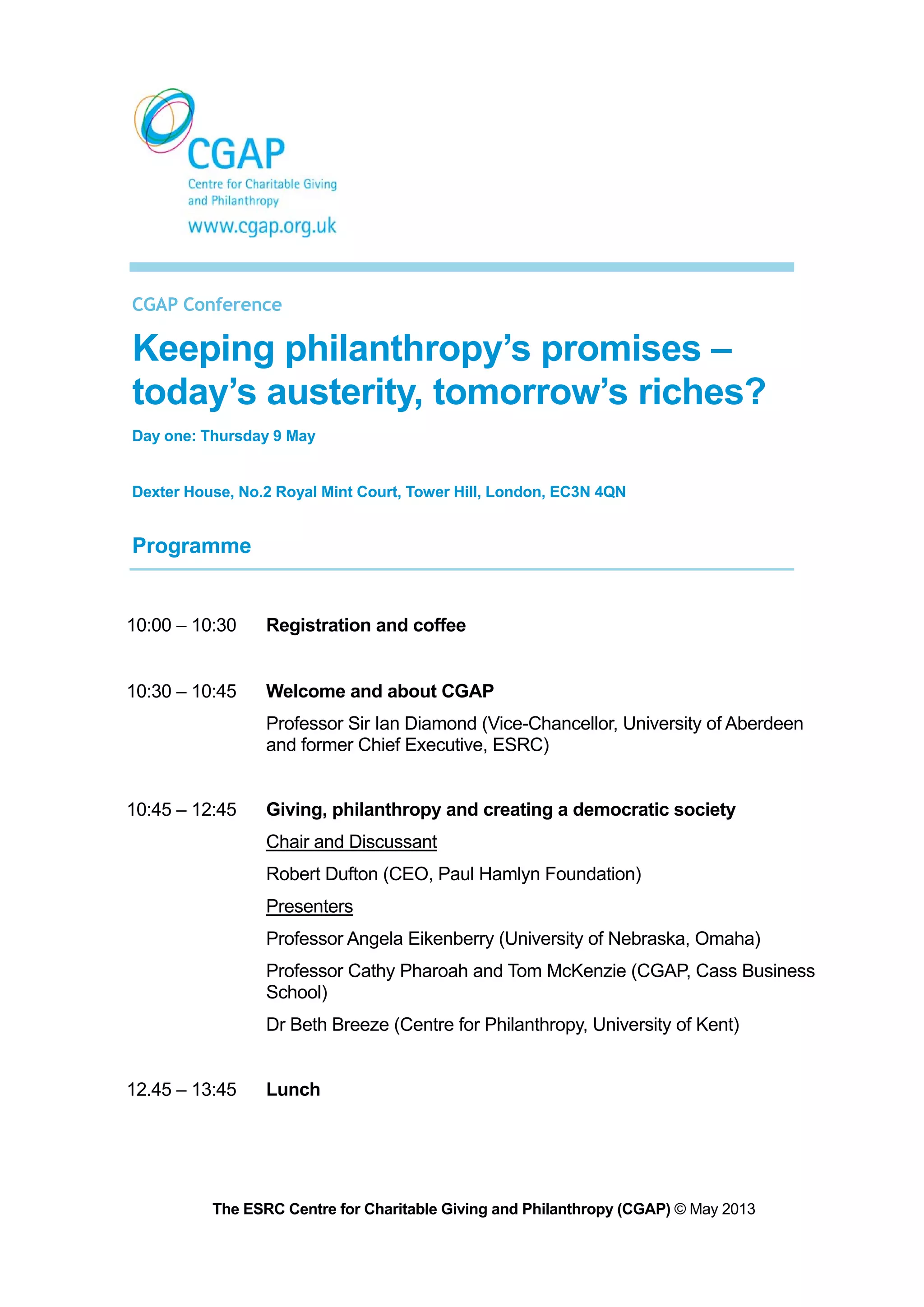 CGAP Conference programme Thursday 9th May | PDF