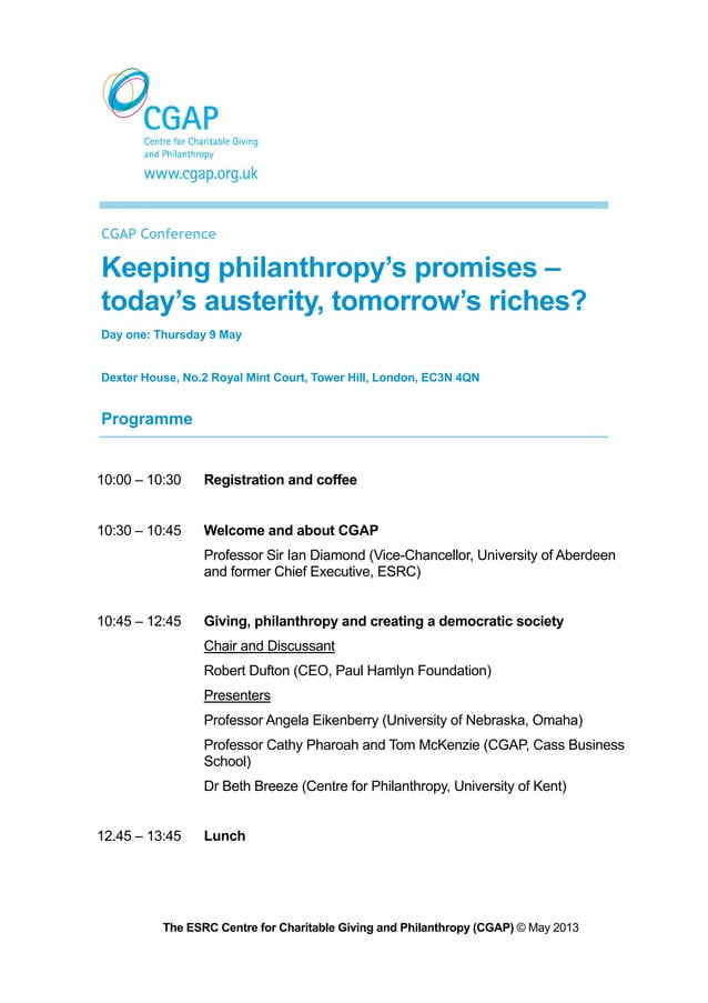 CGAP Conference programme Thursday 9th May | PDF