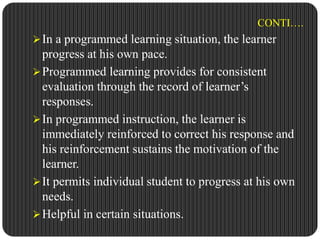 PROGRAMMED INSTRUCTION A Type of Learning PPT.pptx | Educational ...