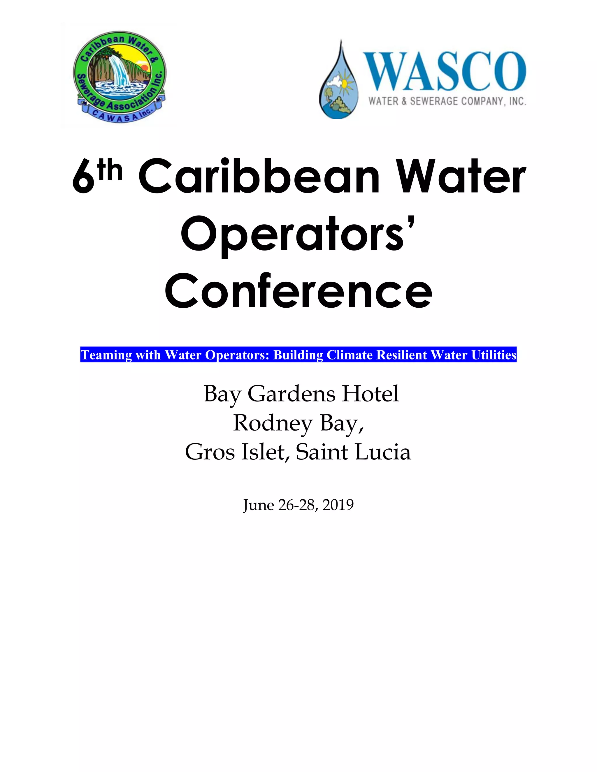 6th Caribbean Water Operators Conference 2019 - Programme of Activities ...