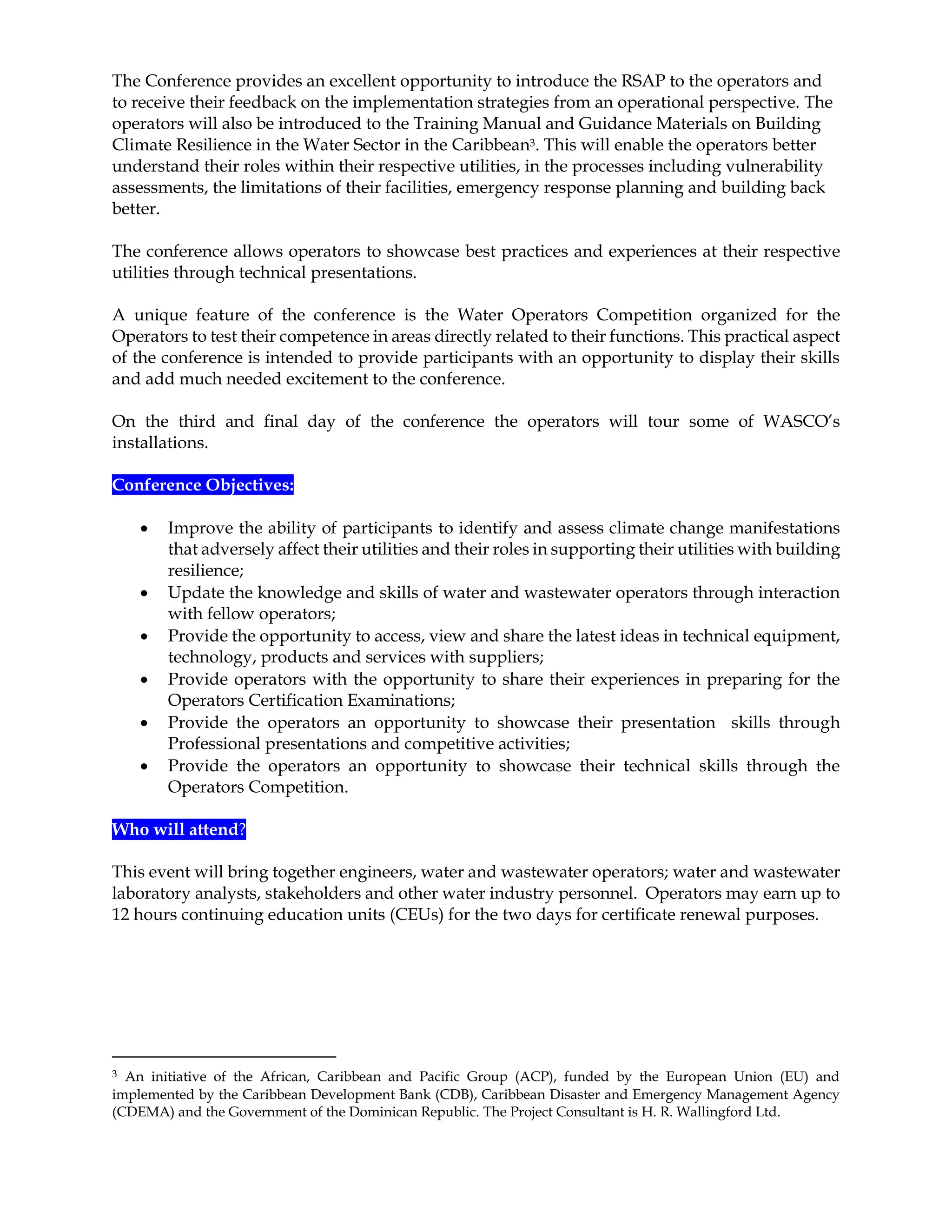 6th Caribbean Water Operators Conference 2019 - Programme of Activities ...