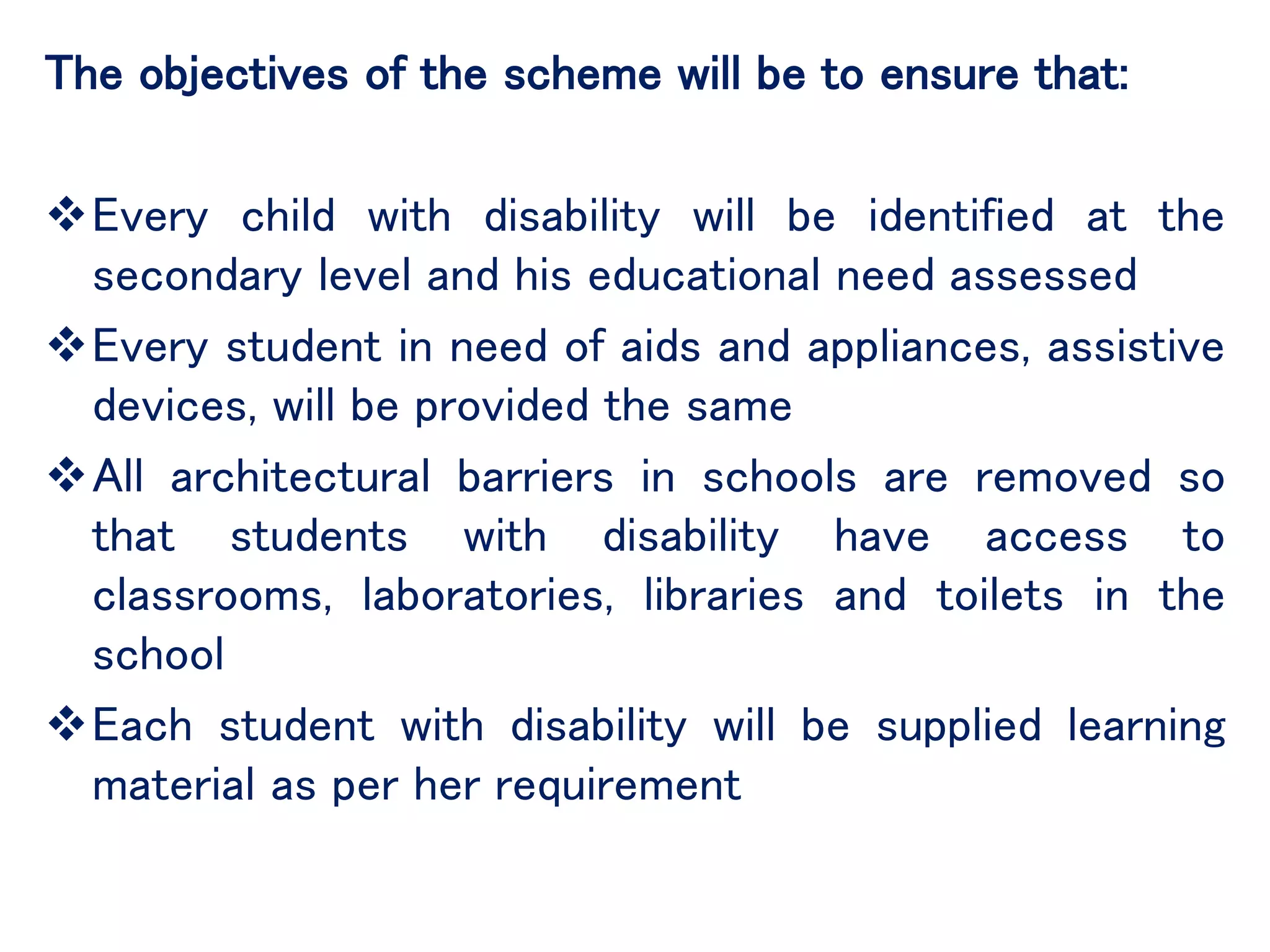 Programmes & Schemes of education for CWD | PPT