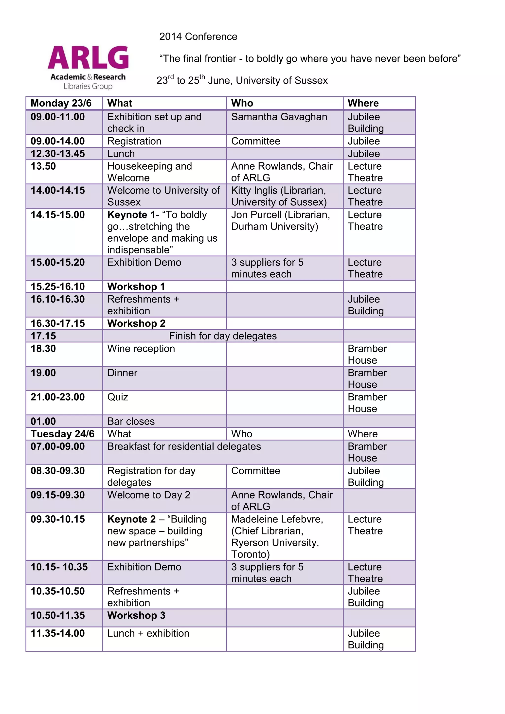 ARLG 2014 conference programme | PDF