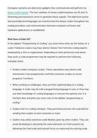 Programming vs Coding: Unveiling The Key Differences | PDF | Operating Systems | Computer ...