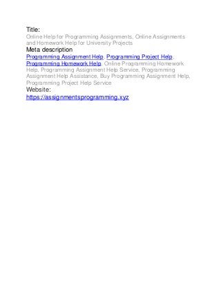 Programming Assignment Help | AssignmentsProgramming.xyz