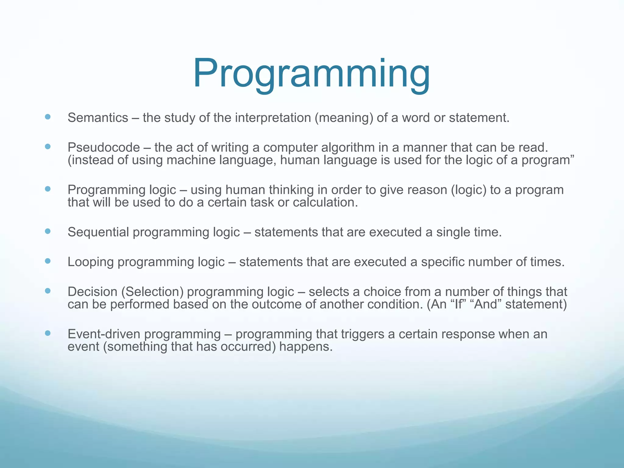 Programming concepts and data management | PPTX