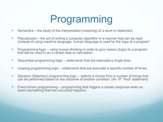 Programming concepts and data management | PPTX