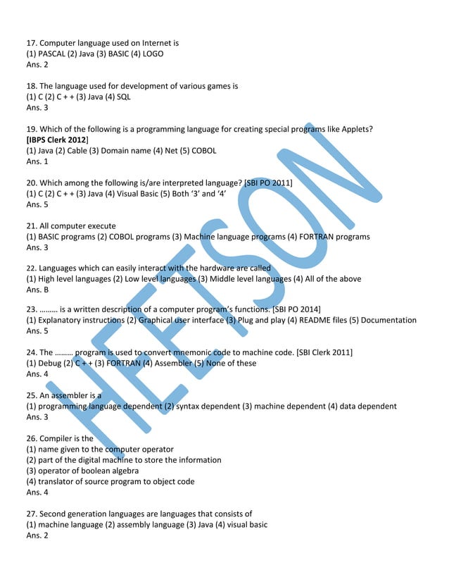 Programming Concepts Questions and answers | PDF