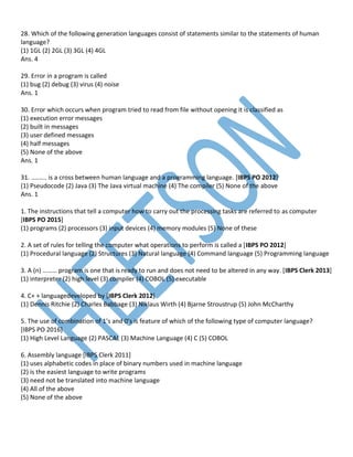 Programming Concepts Questions and answers | PDF