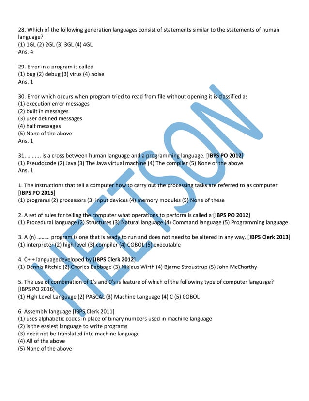 Programming Concepts Questions and answers | PDF