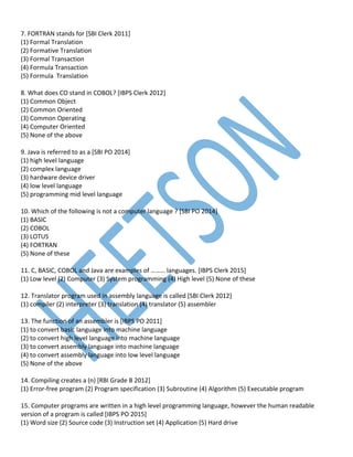 Programming Concepts Questions and answers | PDF