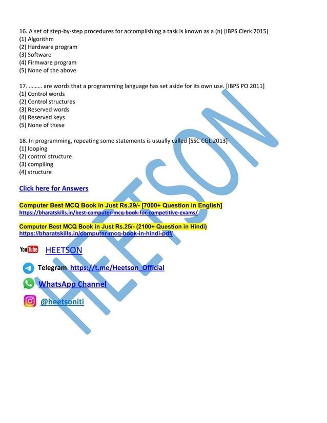 Programming Concepts Questions and answers | PDF