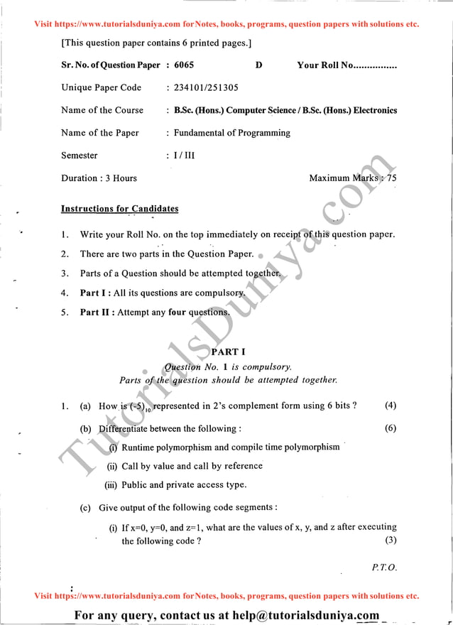 Programming fundamentals using c++ question paper 2014 tutorialsduniya ...