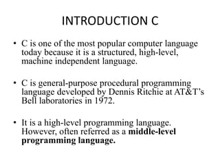 PROGRAMMING IN C - SARASWATHI RAMALINGAM | PPTX