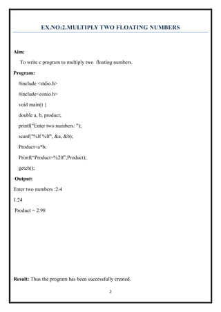 Subject:Programming in C - Lab Programmes | PDF