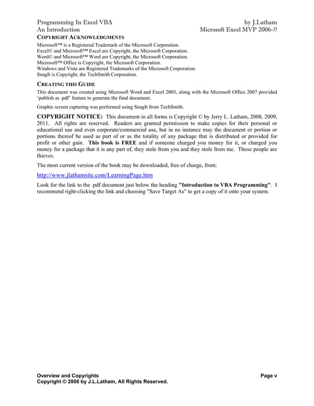 Programming inexcelvba anintroduction | PDF