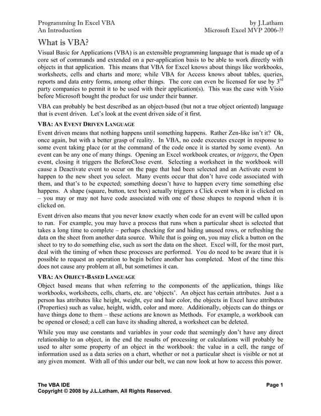 Programming inexcelvba anintroduction | PDF