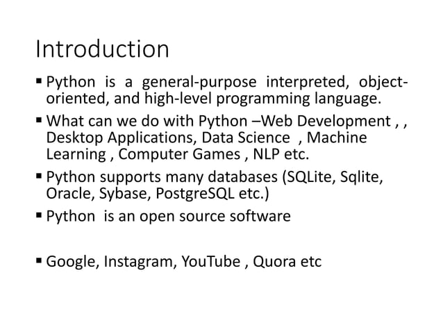 Programming in Python | PPTX | Programming Languages | Computing