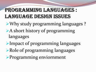 Programming language design and implemenation | PPT