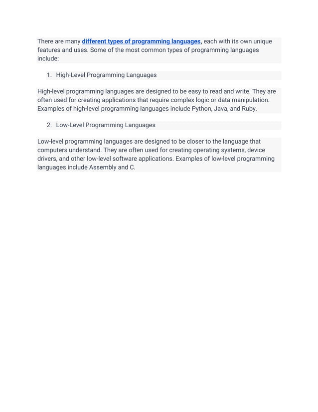 Programming Languages.docx | Programming Languages | Computing