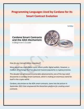 Programming Languages Used by Cardano for Its Smart Contract Evolution. | PDF