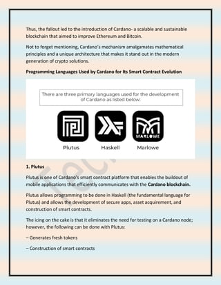 Programming Languages Used by Cardano for Its Smart Contract Evolution. | PDF
