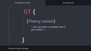 Programming Language Workshop for Beginners by Slidesgo.pptx | Web Design and HTML | Internet