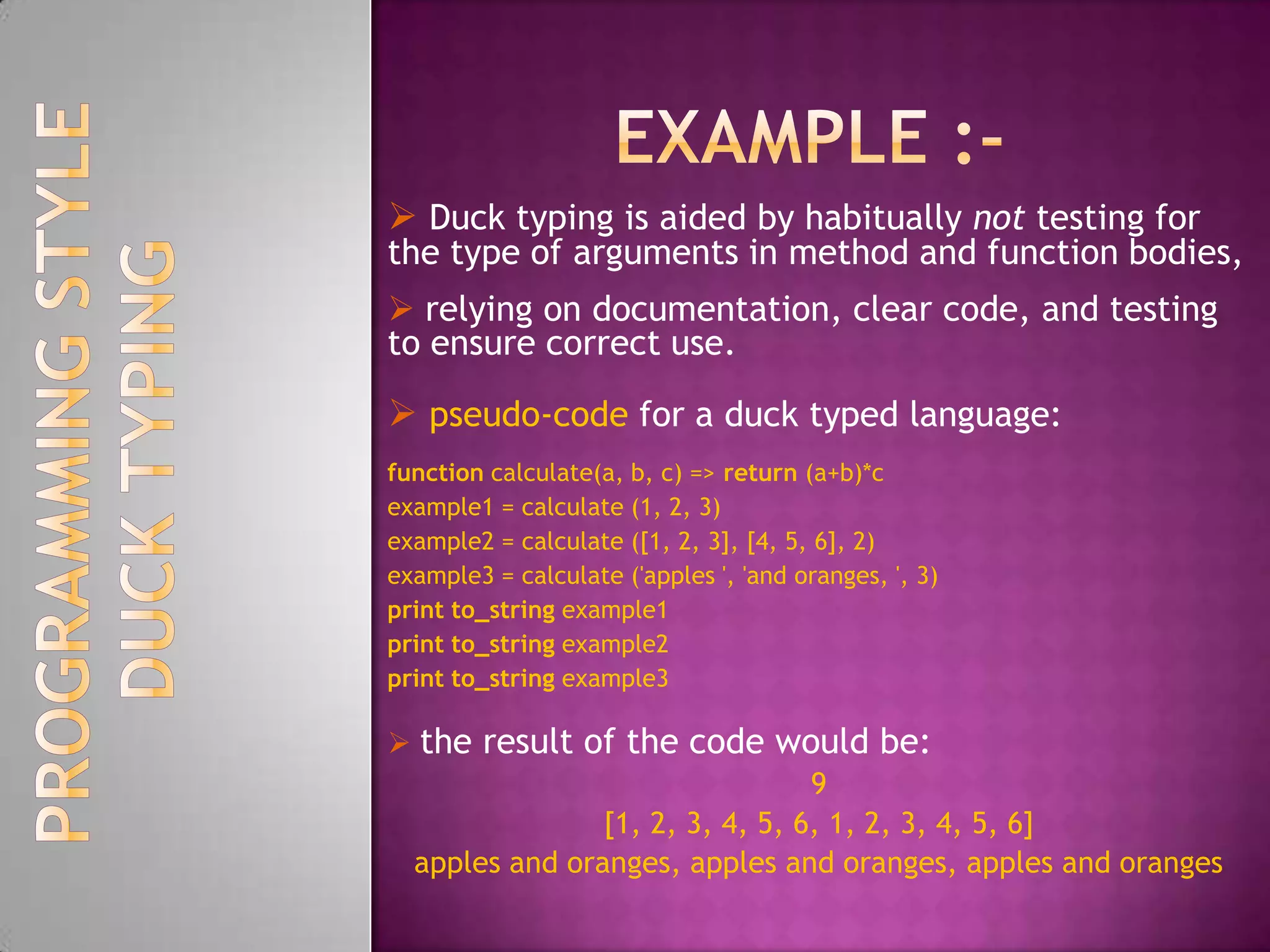 Programming Style Duck Type Pptx Programming Languages Computing