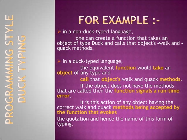 Programming Style Duck Type Pptx Programming Languages Computing 7921