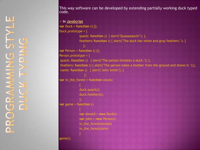 Programming Style Duck Type Pptx Programming Languages Computing 8813