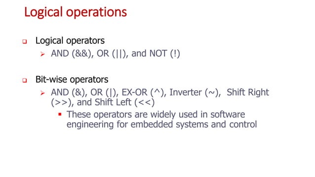 Arithmetic and Logic instructions in Embedded C | PPTX