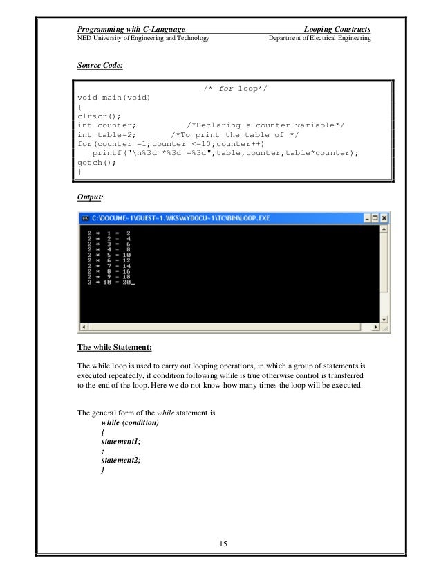 Programming With C Language Practical Manual