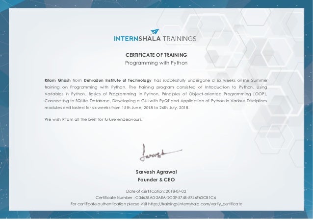 Programming with python training certificate