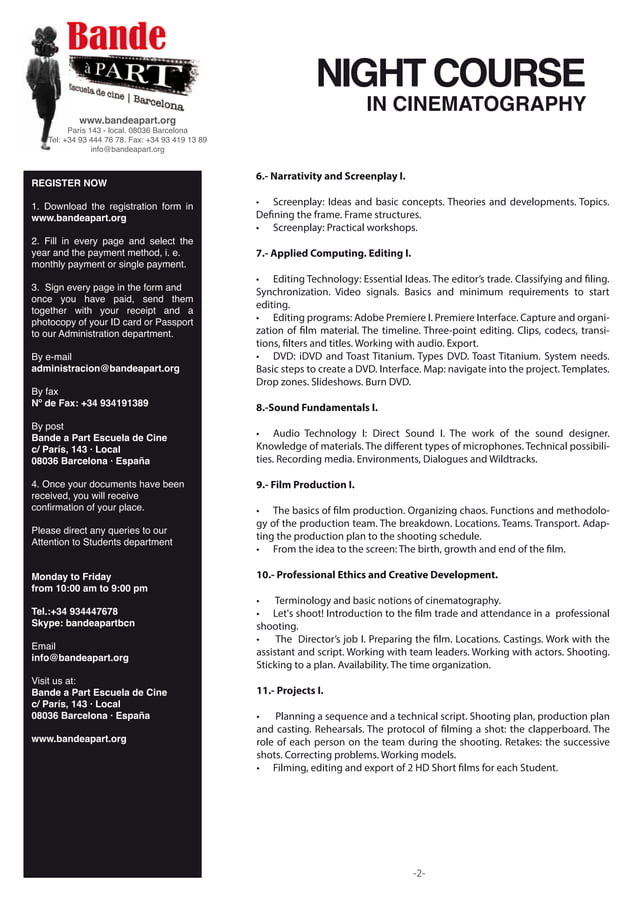 Night course in Cinematography Program 2016/2017 | PDF