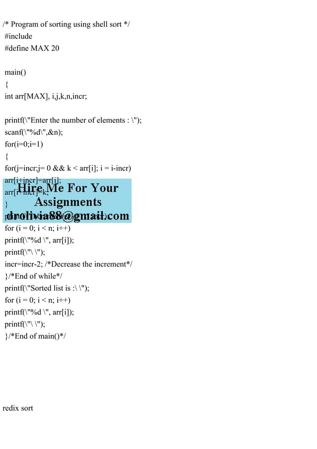 Program of sorting using shell sort #include stdio.h #de.pdf