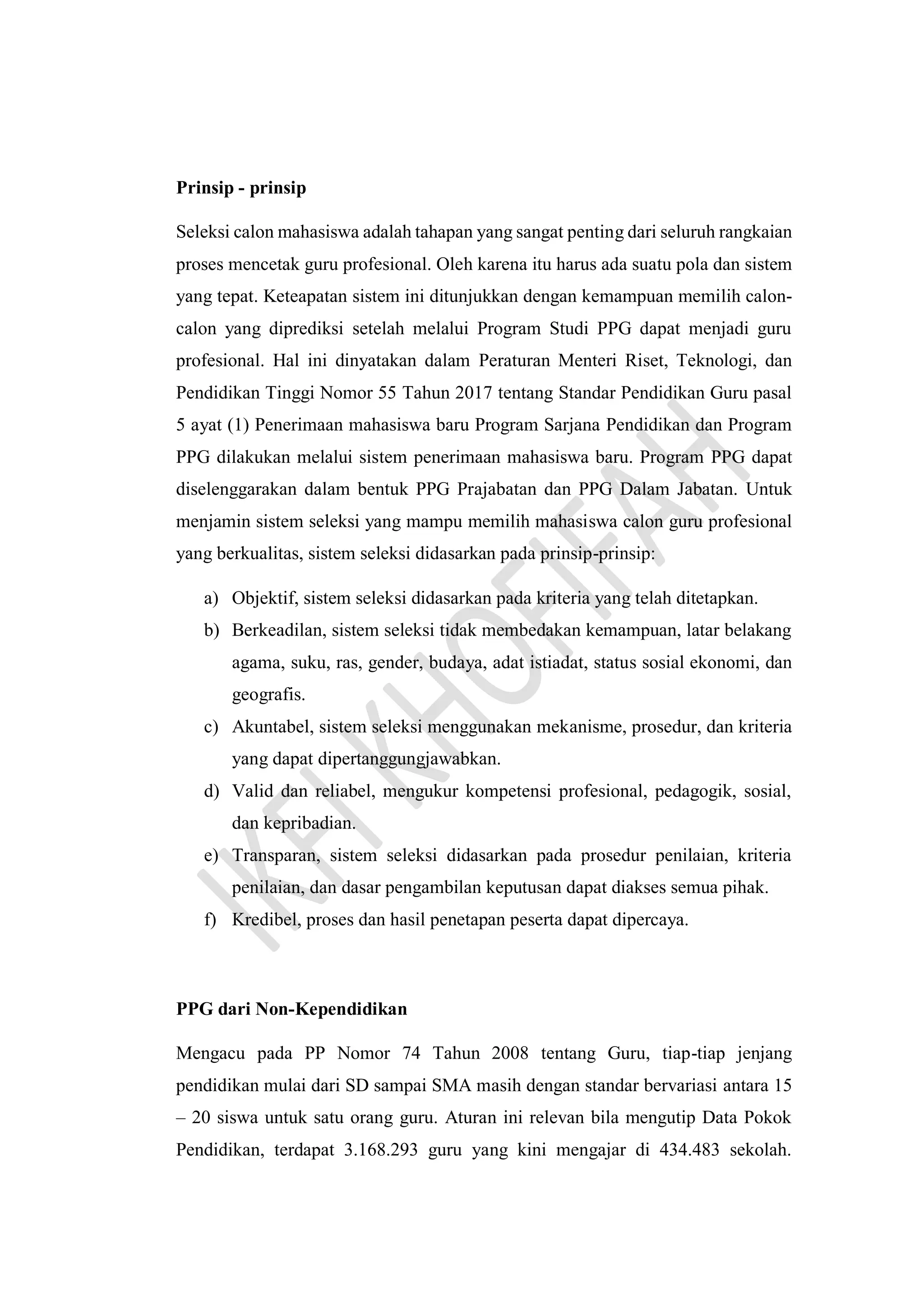 Program pendidikan profesi guru (ppg) bagi sarjana lulusan non kependidikan | PDF