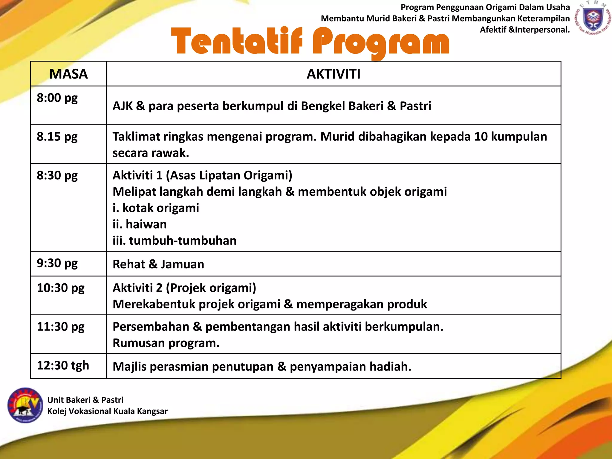 Program Penggunaan Origami dalam Usaha Membantu Murid Bakeri & Pastri ...