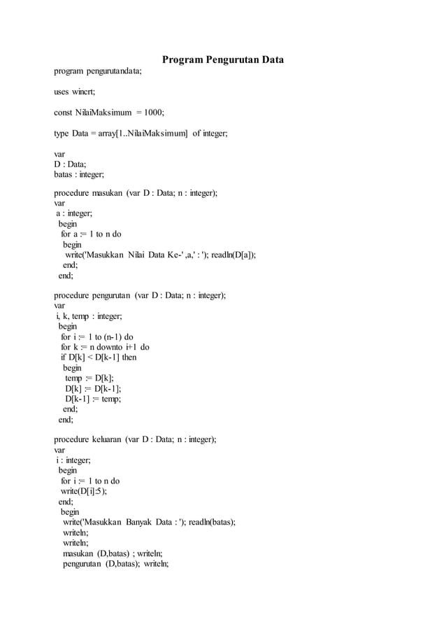 Program pengurutan data | PDF