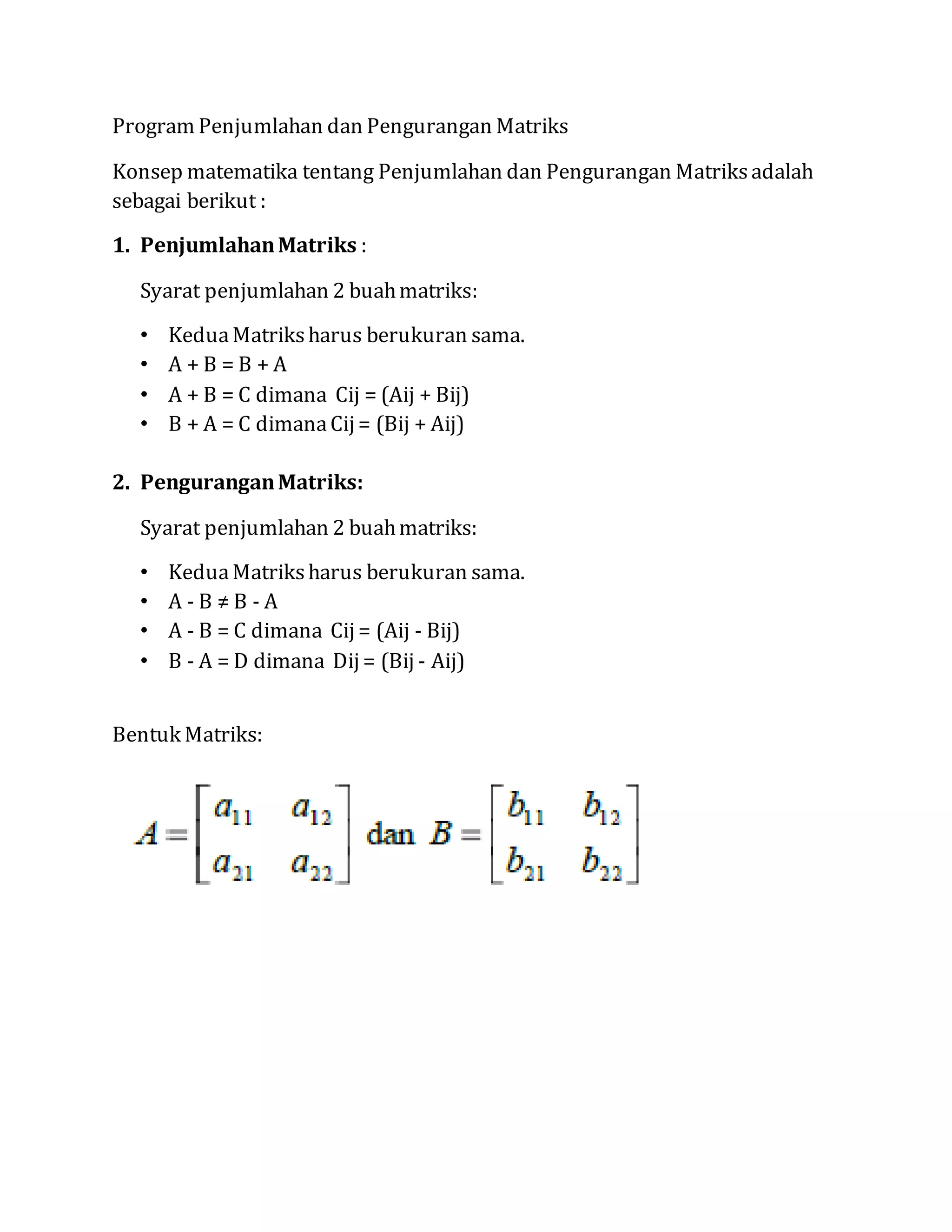 Program penjumlahan dan pengurangan matriks | PDF