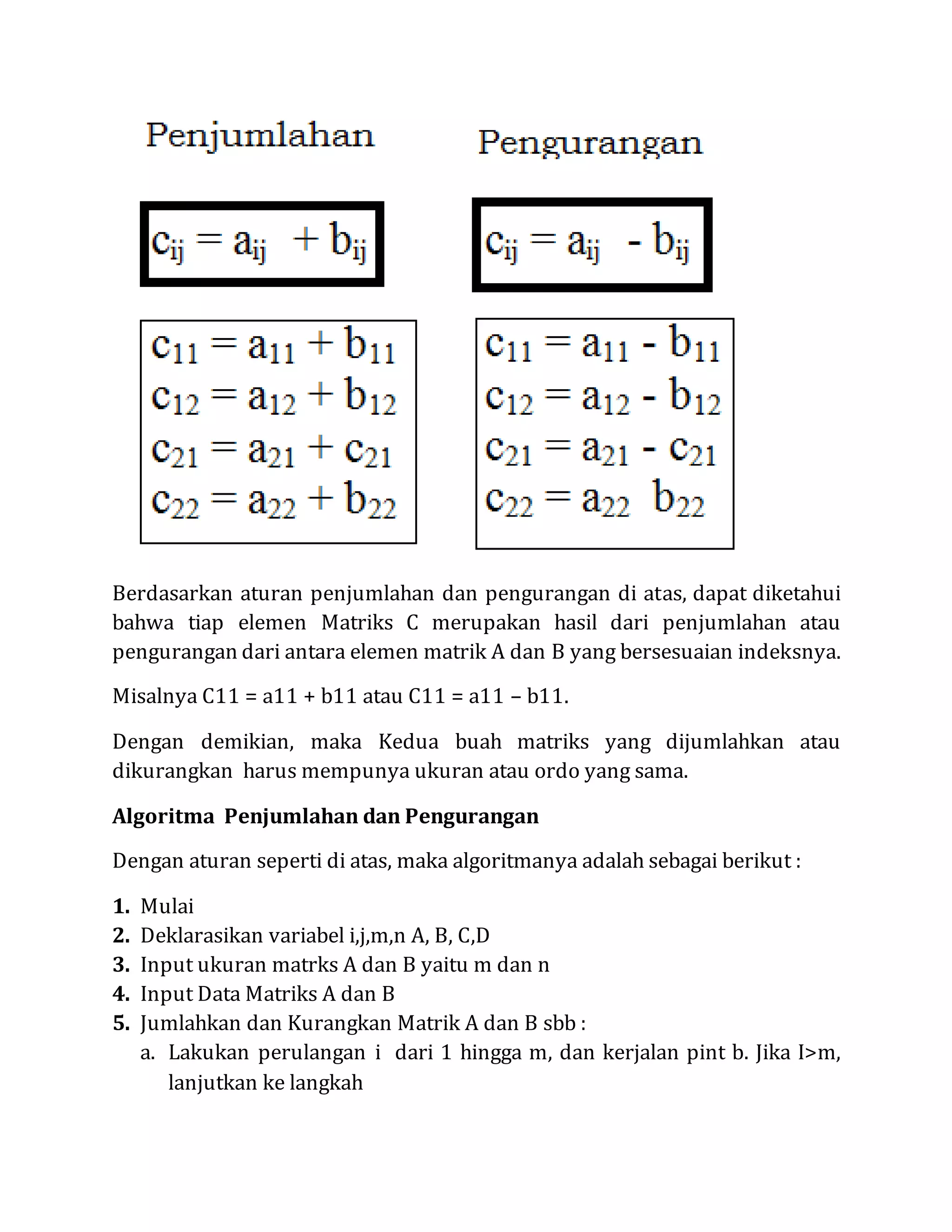 Program penjumlahan dan pengurangan matriks | PDF