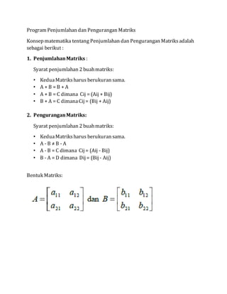 Program penjumlahan dan pengurangan matriks | PDF