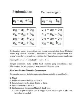 Program penjumlahan dan pengurangan matriks | PDF
