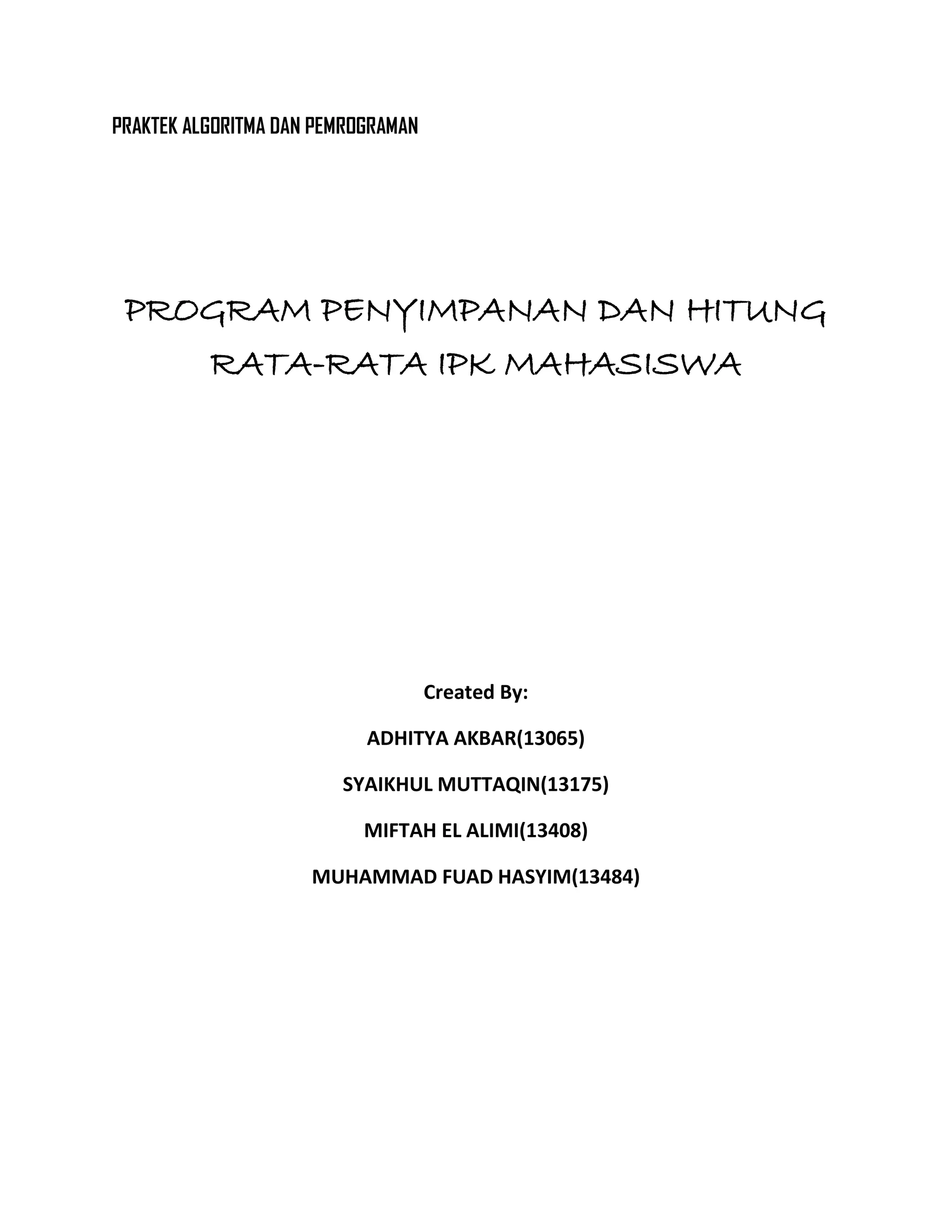 Program penyimpanan dan hitung IPK | PDF