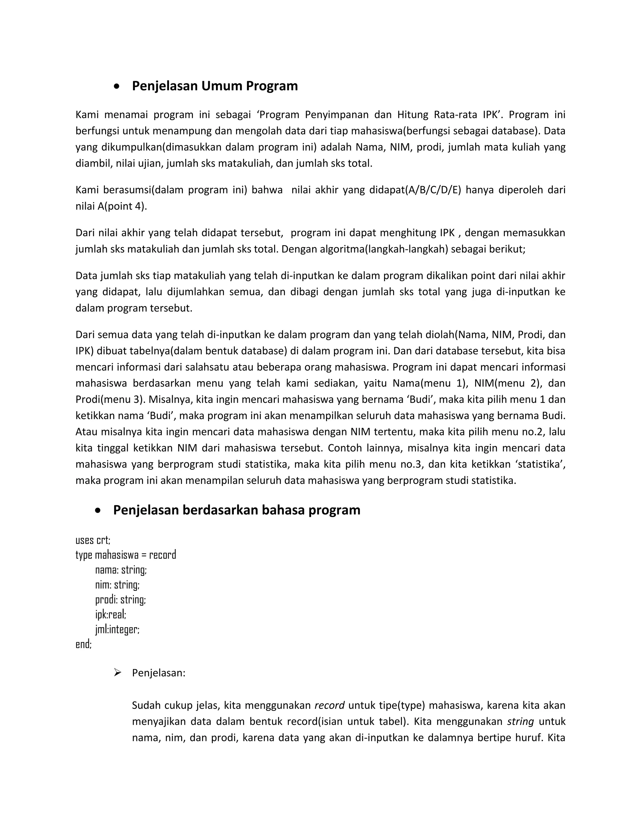 Program penyimpanan dan hitung IPK | PDF
