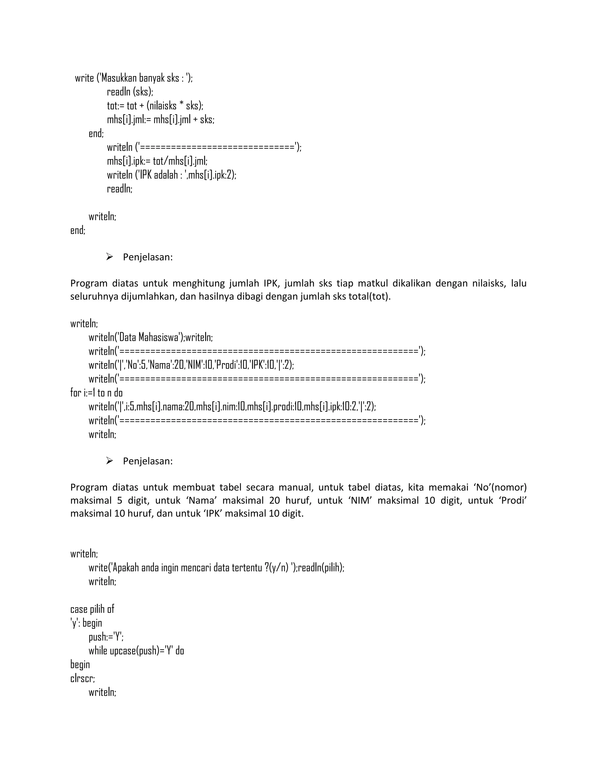 Program penyimpanan dan hitung IPK | PDF