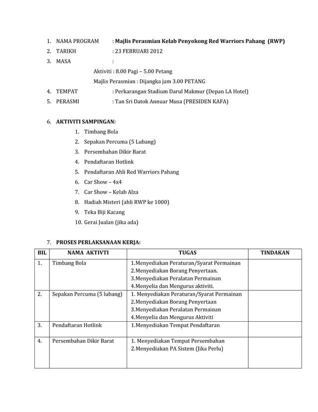 Program perasmian kelab | DOCX