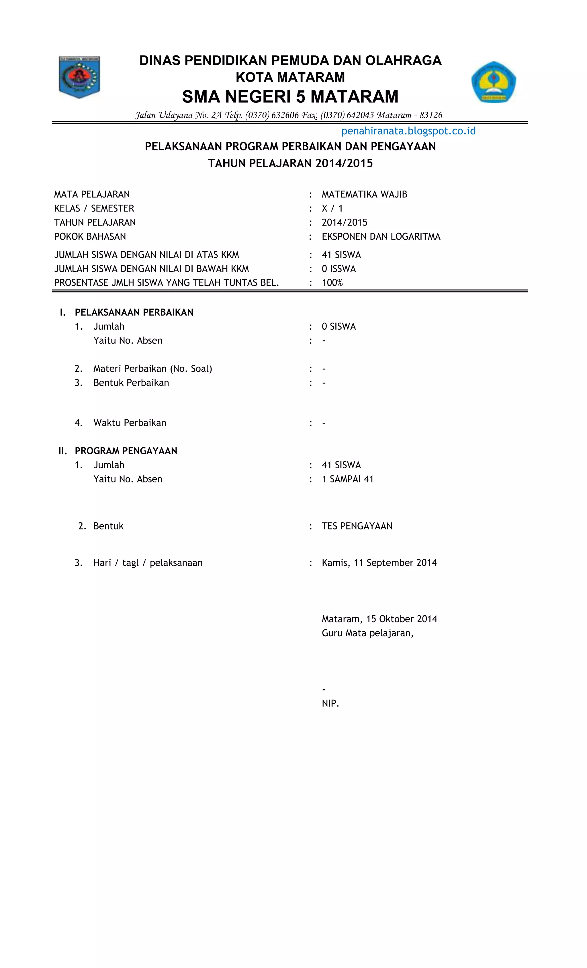 Program perbaikan & pengayaan | PDF